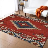 China Ethnic Ancient European Flower Pattern Living Room Floor Mat Polyester Fiber Rectangle 60x90cm for sale
