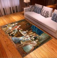 China Ethnic Ancient European Flower Pattern Living Room Floor Mat Polyester Fiber Rectangle 60x90cm for sale