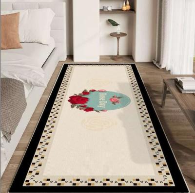 China Crystal Velvet Washable Bedroom Floor Carpet 80x160cm Rose Pattern Machine Made for sale