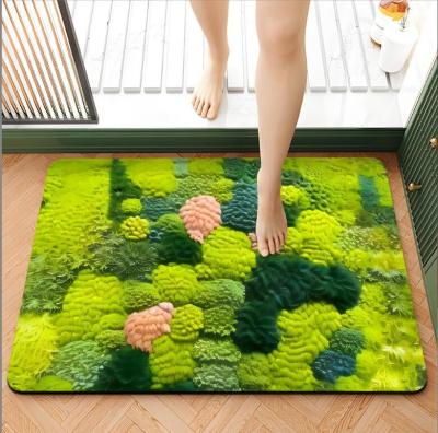 China Moss Green Rubber Bath Mat Non-Slip Absorbent Flocking Bathroom Carpet 40x60cm for sale