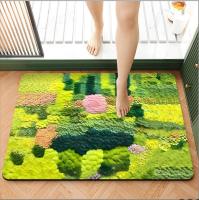 China Moss Green Rubber Bath Mat Non-Slip Absorbent Flocking Bathroom Carpet 40x60cm for sale