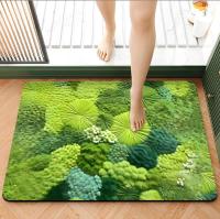 China Moss Green Rubber Bath Mat Non-Slip Absorbent Flocking Bathroom Carpet 40x60cm for sale