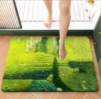 China Moss Green Rubber Bath Mat Non-Slip Absorbent Flocking Bathroom Carpet 40x60cm for sale