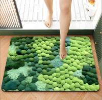 China Moss Green Rubber Bath Mat Non-Slip Absorbent Flocking Bathroom Carpet 40x60cm for sale