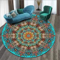 China Custom Printed Ethnic Round Polyester Carpet 200x200cm Living Room Hotel Rug for sale