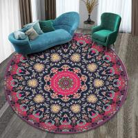 China Custom Printed Ethnic Round Polyester Carpet 200x200cm Living Room Hotel Rug for sale