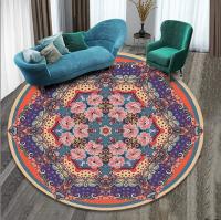 China 100x100cm Round Carpet Printed Flower Ethnic Style Polyester Fiber Living Room Hotel Carpet for sale