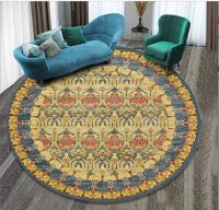 China 100x100cm Round Carpet Printed Flower Ethnic Style Polyester Fiber Living Room Hotel Carpet for sale