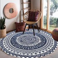China 100x100cm Round Carpet Printed Flower Ethnic Style Polyester Fiber Living Room Hotel Carpet for sale