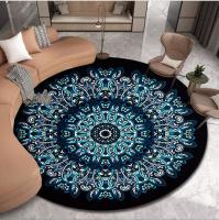 China 100x100cm Round Carpet Printed Flower Ethnic Style Polyester Fiber Living Room Hotel Carpet for sale