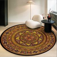 China 100x100cm Round Carpet Printed Flower Ethnic Style Polyester Fiber Living Room Hotel Carpet for sale