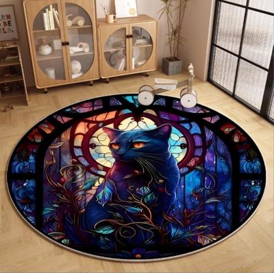 China Round Cat Living Room Floor Carpet Polyester Fiber 100x100cm Custom Size for sale