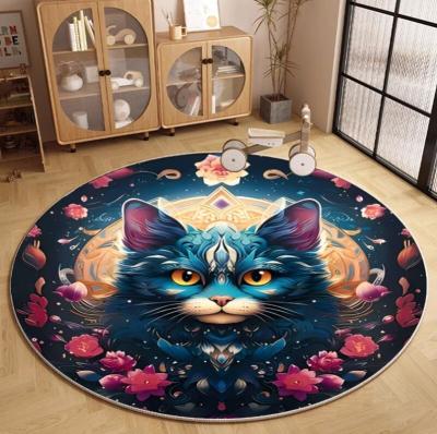China Round Cat Polyester Fiber Living Room Floor Carpet 180x180cm Custom Size for sale