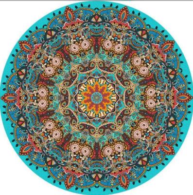 China Round Polyester Fiber Living Room Floor Carpet Ancient Ethnic Style 80x80cm for sale