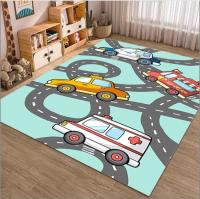 China Children Playroom Rug Cartoon Car Traffic Rail Polyester Carpet 60x80cm Living Room Floor Mat for sale