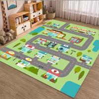 China Children Playroom Rug Cartoon Car Traffic Rail Polyester Carpet 60x80cm Living Room Floor Mat for sale