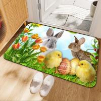 China Polyester Fiber Cartoon Rabbit Flower Carpet 60x80cm Machine Washable Entry Door Mat for sale