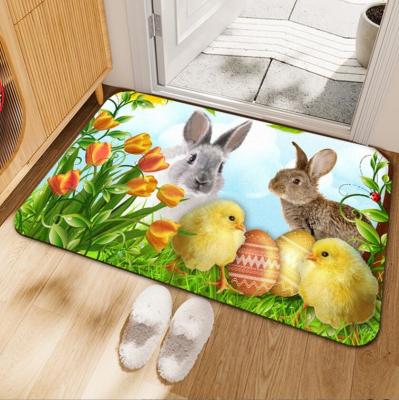China Polyester Fiber Cartoon Rabbit Flower Carpet 60x80cm Machine Washable Entry Door Mat for sale