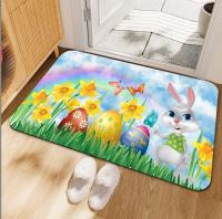 China Polyester Fiber Cartoon Rabbit Flower Carpet 60x80cm Machine Washable Entry Door Mat for sale