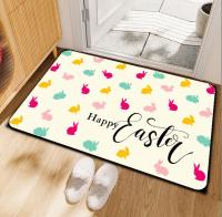 China Polyester Fiber Cartoon Rabbit Flower Carpet 60x80cm Machine Washable Entry Door Mat for sale