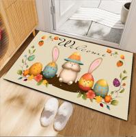 China Polyester Fiber Cartoon Rabbit Flower Door Mat 40x60cm Machine Washable Rug for Kids Playroom for sale