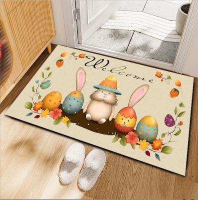 China Polyester Fiber Cartoon Rabbit Flower Door Mat 40x60cm Machine Washable Rug for Kids Playroom for sale