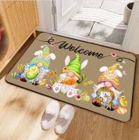 China Polyester Fiber Cartoon Rabbit Flower Door Mat 40x60cm Machine Washable Rug for Kids Playroom for sale