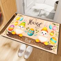 China Polyester Fiber Cartoon Rabbit Flower Door Mat 40x60cm Machine Washable Rug for Kids Playroom for sale