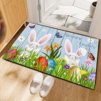 China Polyester Fiber Cartoon Rabbit Flower Door Mat 40x60cm Machine Washable Rug for Kids Playroom for sale