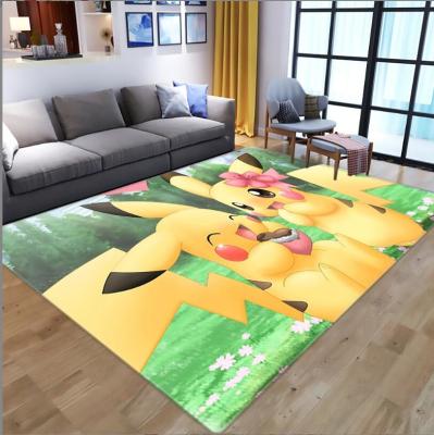 China Custom Pikachu Cartoon Polyester Fiber Floor Carpet 100x150cm Machine Washable Rug for sale