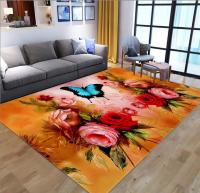 China 3D Printed Flower Butterfly Polyester Fiber Carpet 100x150cm Living Room Floor Mat for sale