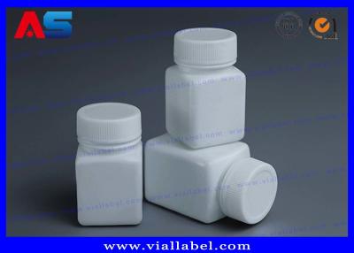 China PET Pharmacy White 50ml Plastic Pill Bottles With Screw Cap Square Shape Pressure Sensitive seal for sale