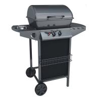 China 2 1 Burners Black Steel Outdoor Camping Trolly Gas Barbecue Grill Side Burner 2.5KW for sale