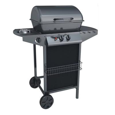 China 2 1 Burners Black Steel Outdoor Camping Trolly Gas Barbecue Grill Side Burner 2.5KW for sale