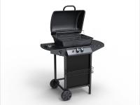 China 2 1 Burners Black Steel Outdoor Camping Trolly Gas Barbecue Grill Side Burner 2.5KW for sale