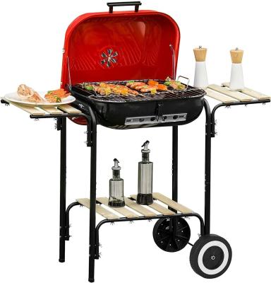 China Outdoor Camping 18in Portable Charcoal Grill With Two Side Tables and Wheels Rectangular for sale