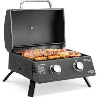 China Outdoor Camping Tabletop BBQ Gas Grill with Foldable Legs and Double 2 Burner Propane for sale