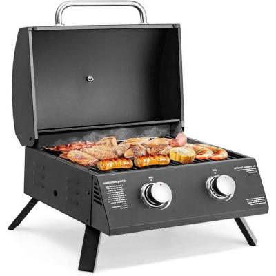 China Outdoor Camping Tabletop BBQ Gas Grill with Foldable Legs and Double 2 Burner Propane for sale