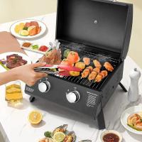 China Outdoor Camping Tabletop BBQ Gas Grill with Foldable Legs and Double 2 Burner Propane for sale