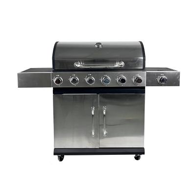 China High Pressure Protection Device 6 Burner Gas BBQ Grill with Side Burner Table Cabinet for sale