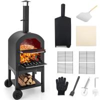 China Outdoor Woodfired Charcoal Pizza Maker Trolley Grill with Pizza Stone and Waterproof Cover for sale