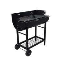 China Back to School Occasion Outdoor Portable BBQ Drum with Half Barrel Design and Wheels for sale