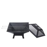 China 2 in 1 Outdoor Garden Charcoal Fire Pit Brazier with Square Barbecue 46.5*46.5*347cm for sale