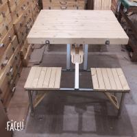 China General Outdoor Wood Piece Portable Folding Table and Chairs Sets with Attached Table for sale