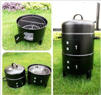 China Black Stainless Steel Sokeless Charcoal Barbecue Grill 44*53*80cm Vertical 3 in 1 BBQ for sale