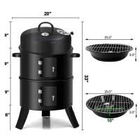 China Black Stainless Steel Sokeless Charcoal Barbecue Grill 44*53*80cm Vertical 3 in 1 BBQ for sale