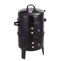 China Smokeless 3 Layers Vertical Barrel Charcoal BBQ Grill Smoker with Manual Power Source for sale