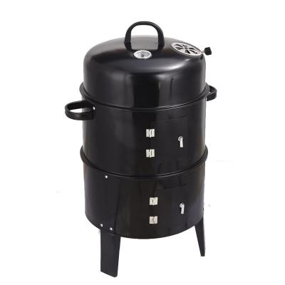 China Smokeless 3 Layers Vertical Barrel Charcoal BBQ Grill Smoker with Manual Power Source for sale