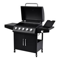 China Steel 5 Burner Propane Outdoor Camping BBQ Cooking Oven Grill with Side Burner Stove for sale