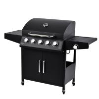 China Steel 5 Burner Propane Outdoor Camping BBQ Cooking Oven Grill with Side Burner Stove for sale